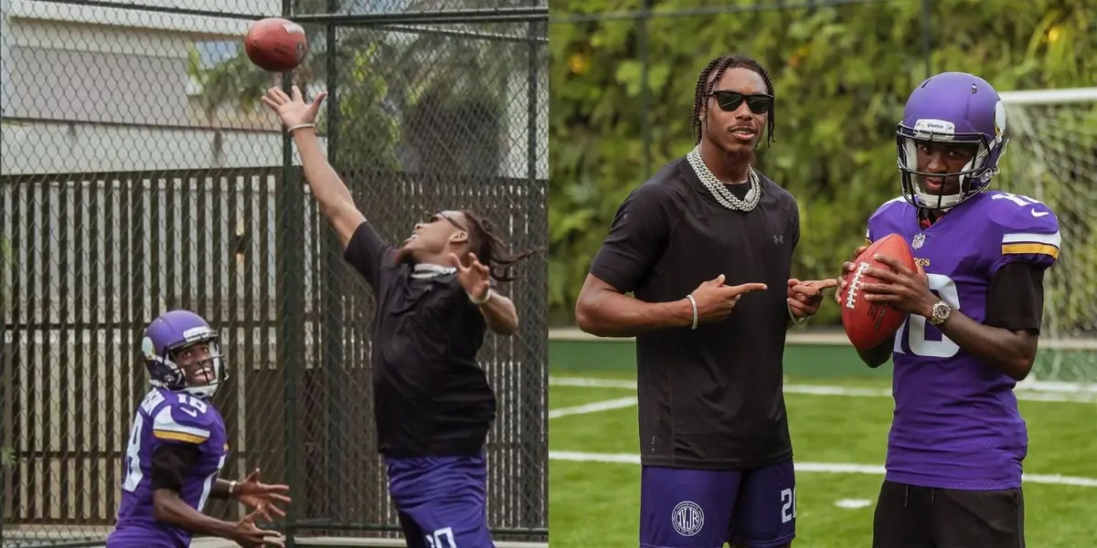 Vinicius Jr demonstrate his football skills with NFL star Justin Jefferson